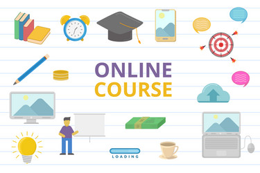 Online course doodle art with paper background Vector Image