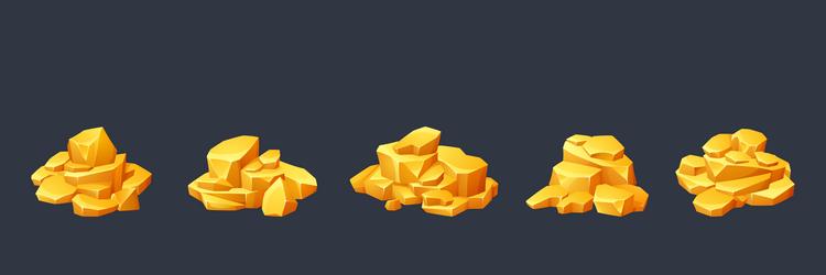 Cartoon set gold piles isolated black background Vector Image