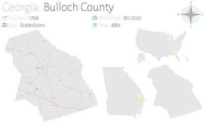 Map bulloch county in georgia Royalty Free Vector Image