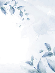 Watercolor banner design with blue branches leaves