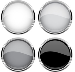 Black glass buttons with chrome frame 3d icons Vector Image
