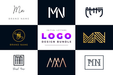 Initial letters mn monogram logo design bundle Vector Image