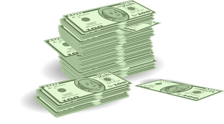 Hundreds of dollars stacked pile cash stack Vector Image