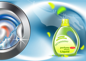 Biue package washing powder advertising on wash Vector Image