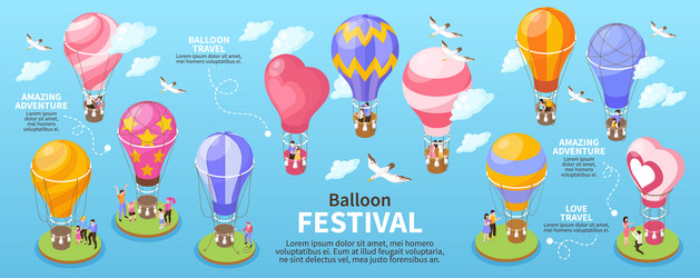 Isometric hot air balloon concept Royalty Free Vector Image