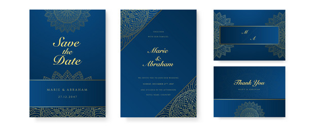 Royal blue wedding invitation card design Vector Image