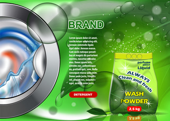 Biue package washing powder advertising on wash Vector Image
