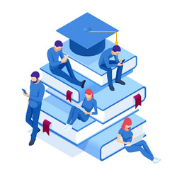 Isometric students school study process Royalty Free Vector