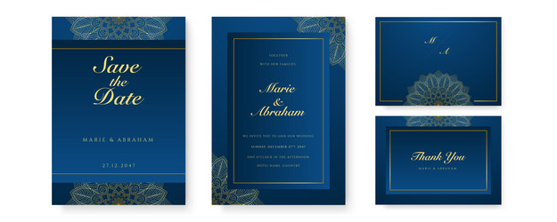 Royal blue wedding invitation card design Vector Image