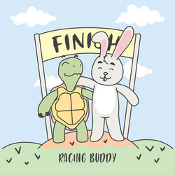 Cartoon turtle wins by crossing the finish line Vector Image