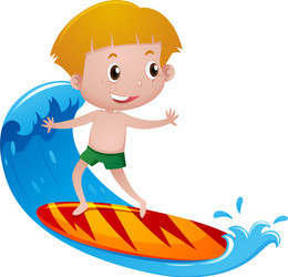 Little boy surfing on a big wave Royalty Free Vector Image