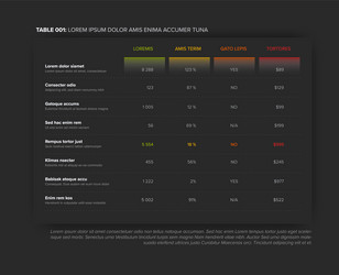 Simple dark stylized data table layout template Vector Image