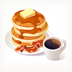 Pancakes with butter stack serving on plate Vector Image