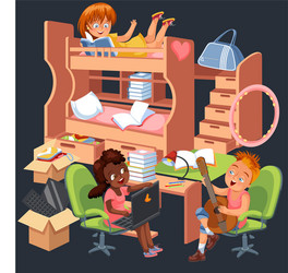 Dorm room flat colorful poster with students Vector Image