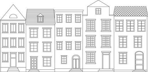 Linear cityscape with various row houses outline Vector Image