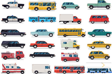 Cartoon bikes trucks and public transport Vector Image