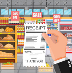 Supermarket interior with goods hand receipt Vector Image
