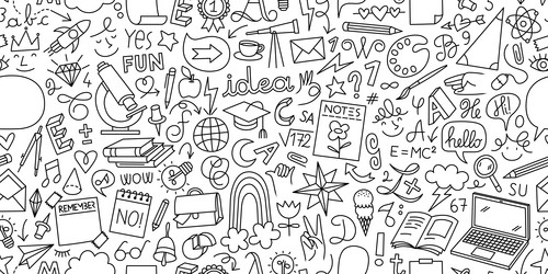 Hand drawn monochrome doodle school supplies icons