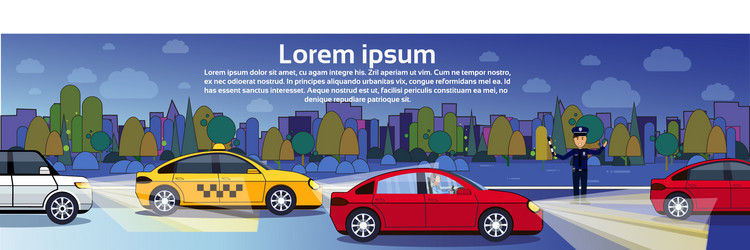 Tired man driving city traffic jam at evening Vector Image