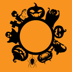 Round halloween frame border design with cartoon Vector Image