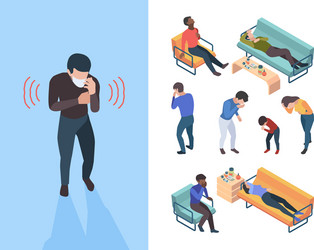 Flu symptoms people characters illness fever Vector Image