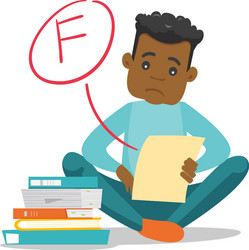 Sad student looking at test paper with bad grade Vector Image