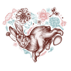 Vintage Rabbit Etching Vector Images (over 180)