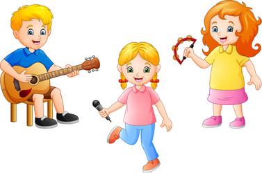 Cartoon happy family playing music together Vector Image