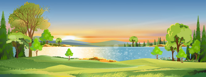 Landscape with river flowing through hills scenic Vector Image