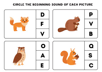 Worksheet for kids find the beginning sound Vector Image
