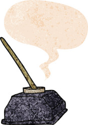 Cartoon old ink pot and pen speech bubble Vector Image