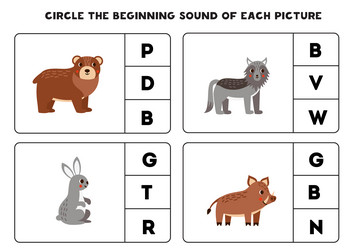 Worksheet for kids find the beginning sound Vector Image