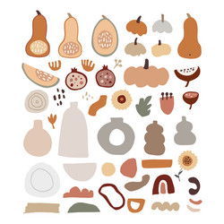 Set modern abstract hand-drawn autumn elements Vector Image