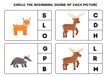 Worksheet for kids find the beginning sound Vector Image