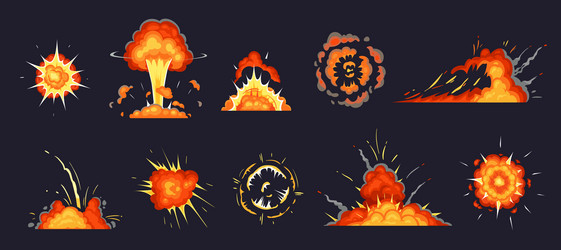 Cartoon explosions exploding bomb fire cloud Vector Image