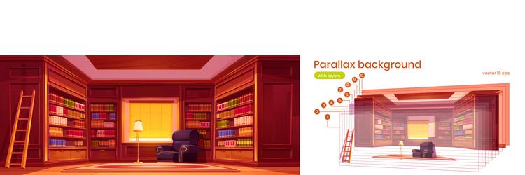Library room with bookshelf interior animation Vector Image