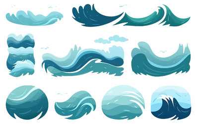 Ui set of water waves and rain Royalty Free Vector Image