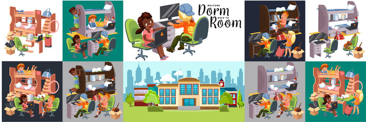 Student dormitory room infographics Royalty Free Vector