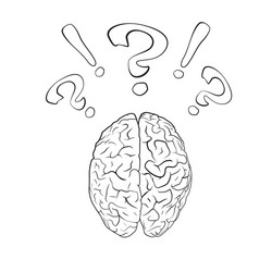 Brain cartoon with questions and glasses human Vector Image