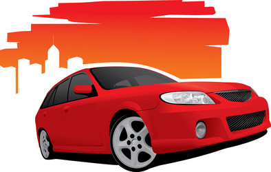 Red car with eyes on a sky background Royalty Free Vector