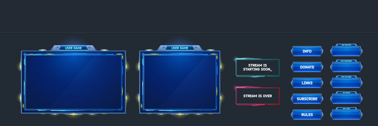 Game stream overlay yellow neon ui frame buttons Vector Image