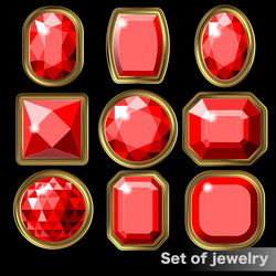 Red crystals and gemstones icons set on white Vector Image