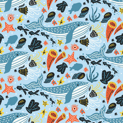 Seamless pattern with celestial whale Royalty Free Vector