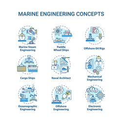 Marine engineering blue concept icons set paddle Vector Image