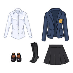 Set sketch school girl uniform items Royalty Free Vector