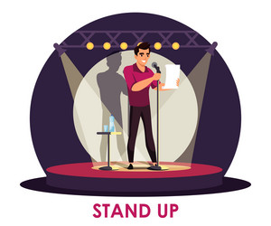 Man comedian with microphone performing stand-up Vector Image