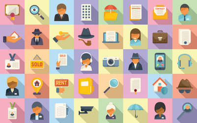 Agent icons set flat camera detect Royalty Free Vector Image