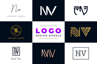 Initial letters nv monogram logo design bundle Vector Image