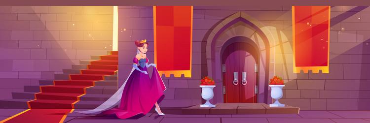 Princess in gold crown medieval castle Royalty Free Vector
