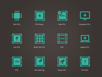 Electronic computer cpu chip icons set Royalty Free Vector